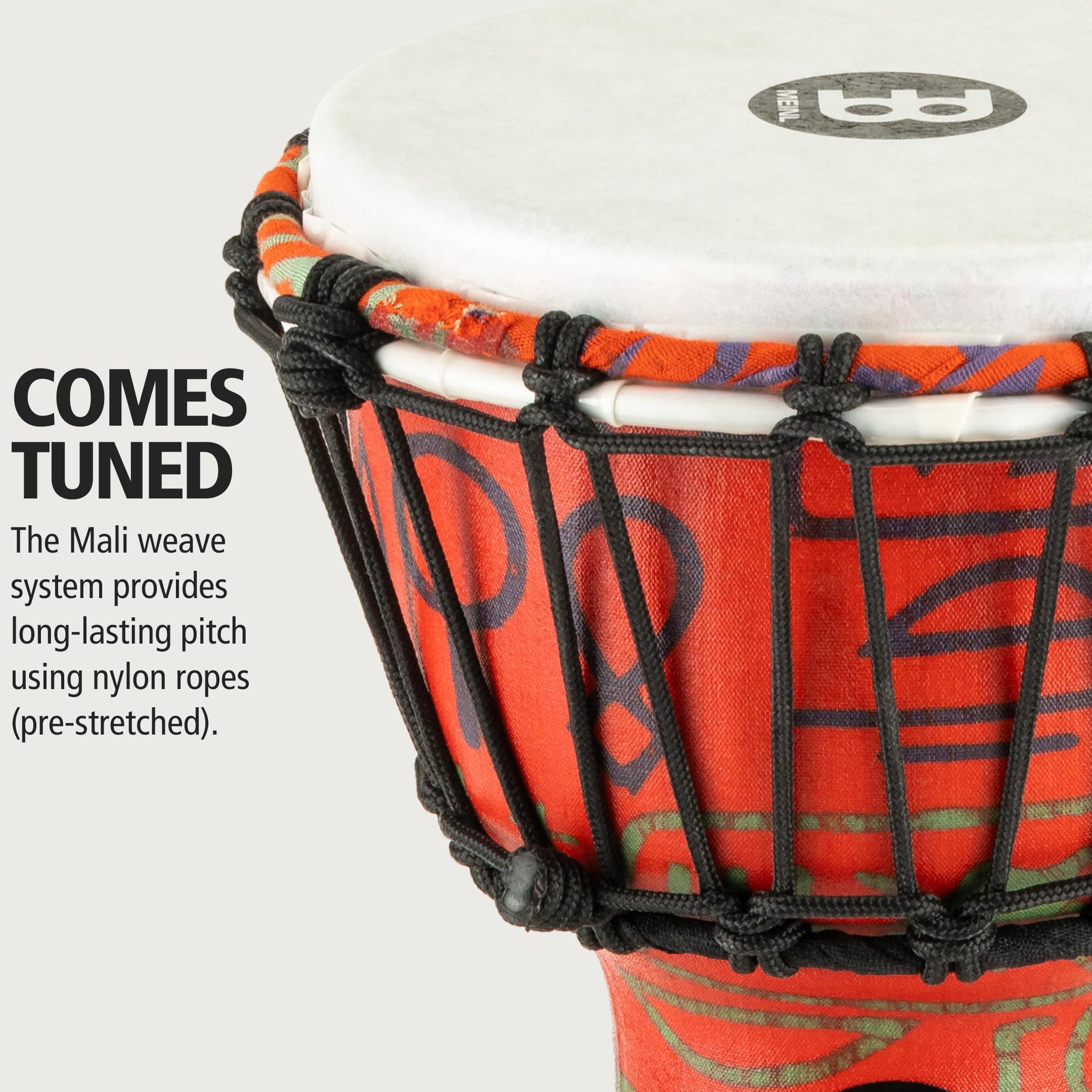 Meinl Percussion Junior Djembe Hand Drum Circle Instrument, Synthetic Shell and Head β NOT Made in China β Compact Size Rope Tuned, 2-Year Warranty (JRD-PS)