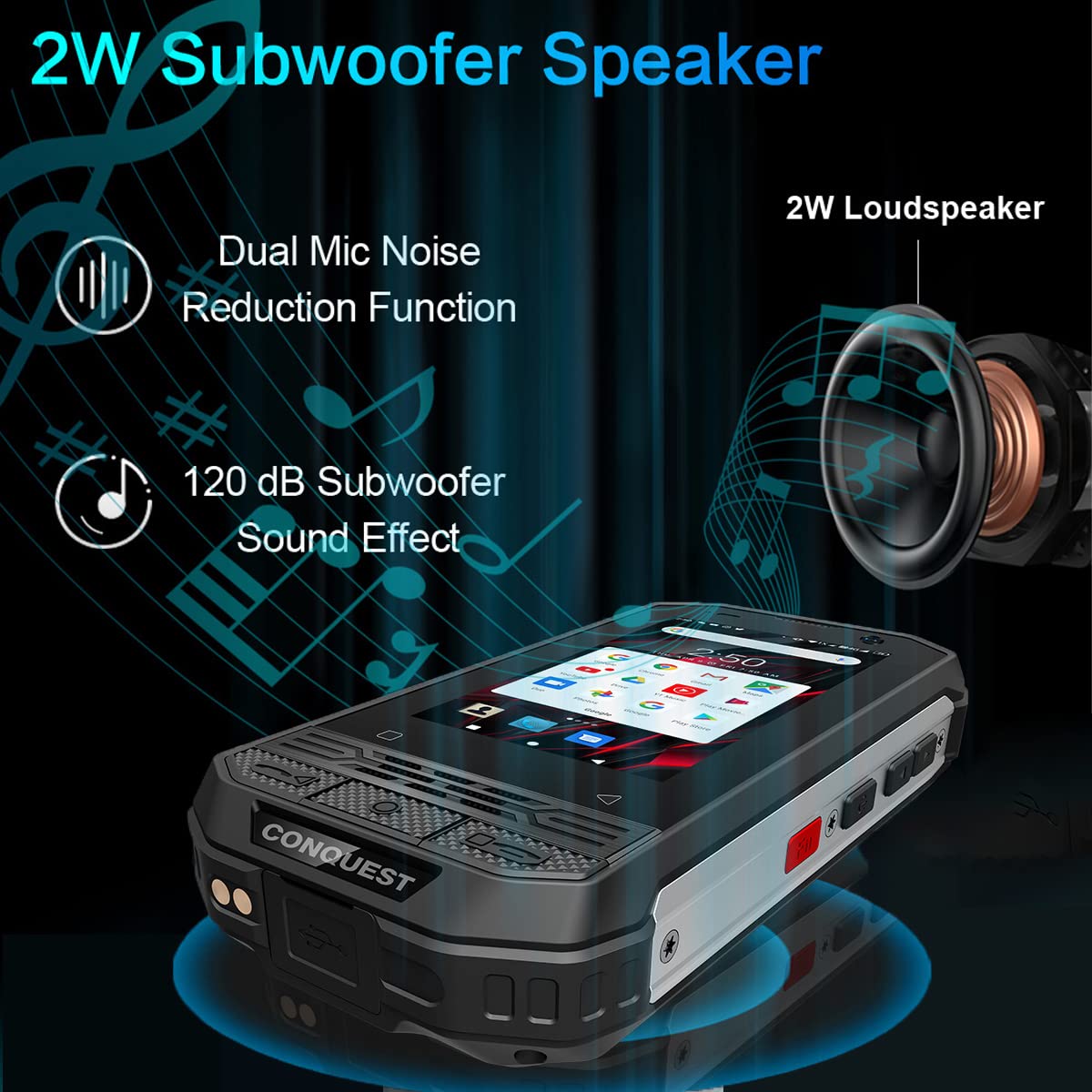 CONQUEST F2 2022 Mini Rugged Smartphone, Android 12 Unlock Cell Phone, Global 4G, 6+128GB, 3700mAh Removable Battery, PTT Button, 16MP + 8MP Camera, NFC, FM, IR Remote Control,4 Positioning (Luxury)