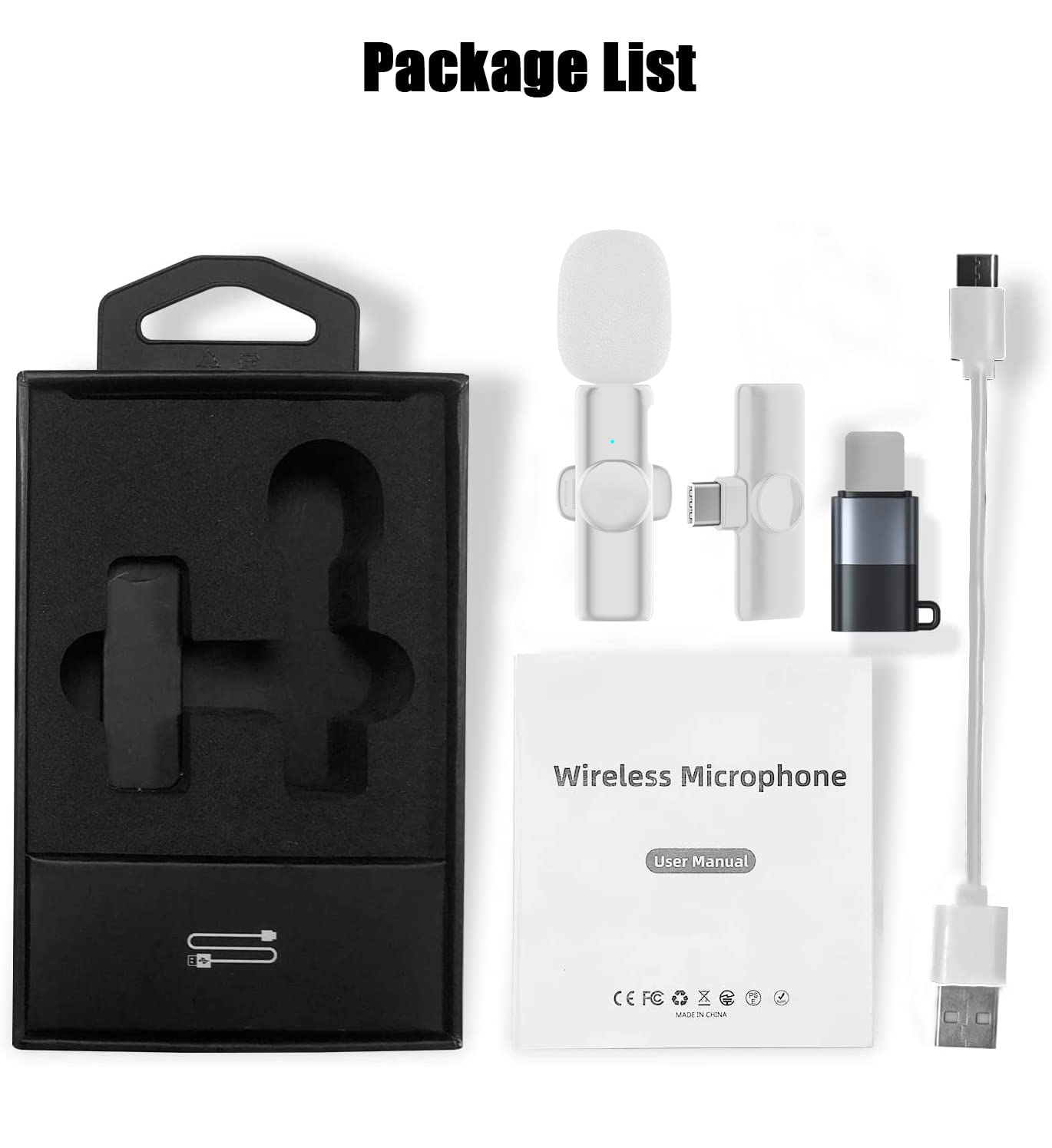 Oakaylif Wireless Microphones, Lavalier Microphone for Smartphone Plug-Play Recording Microphones Automatic Noise Reduction for Smartphone, Laptop, Vlog, Tiktok, Facebook, YouTube - White