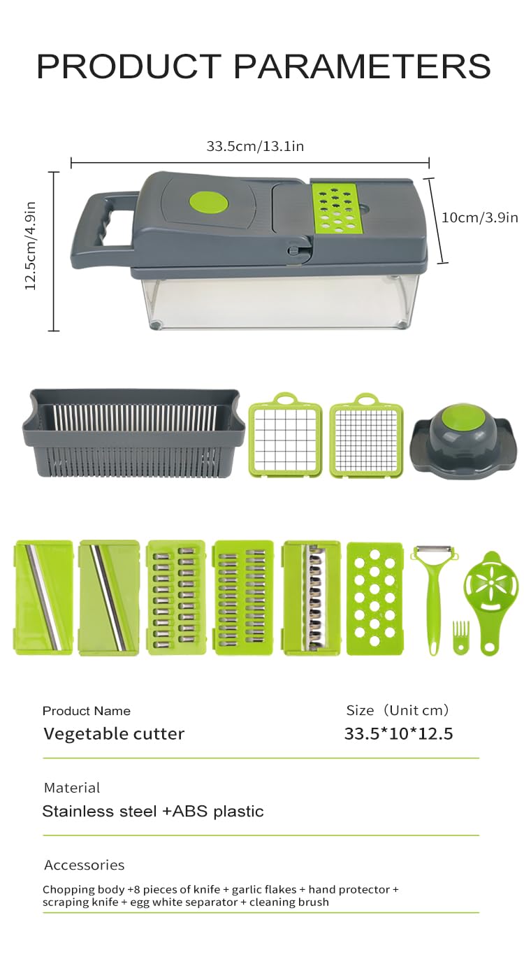 BM VIRAL Vegetable Chopper, Onion Chopper, Mandolin Slicer, Pro 10 in 1 professional food Chopper Multifunctional Vegetable Chopper and Slicer, Dicing Machine, With Container (grey)