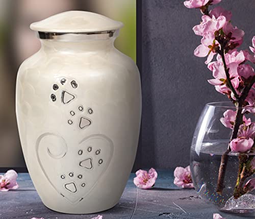 Bedding Craft - Elegant Large urn for pet Ashes - Dog paw Print kit for Pet Ashes, Pet urns - Spacious 8" x 6" Size