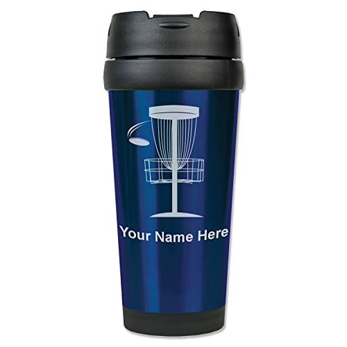 LaserGram 16oz Coffee Travel Mug, Disc Golf, Personalized Engraving Included (Dark Blue)