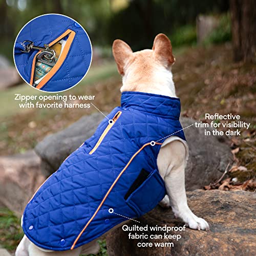 Dog Winter Coat Quilted Dog Jacket Reflective Insulated Dog Parka Detachable Fleece Liner Design Water Resistant Windproof Dog Clothes for Small Medium Dogs(XL, Dark Blue)