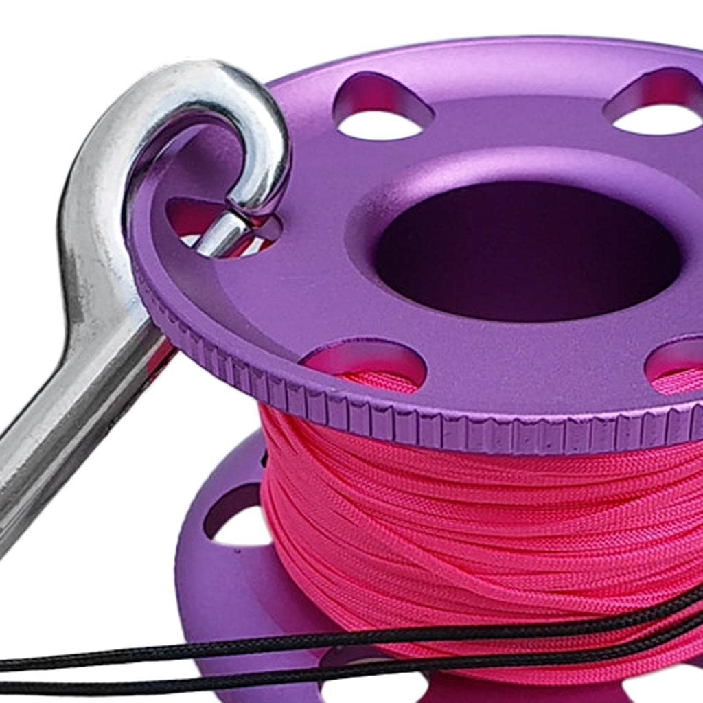 Baosity Aluminum Alloy Lightweight Scuba Diving Finger Spool Reel + Replacement 50m/164ft 100ft (30m)/20m/66ft Strong Strength Line, Purple 50m, as described