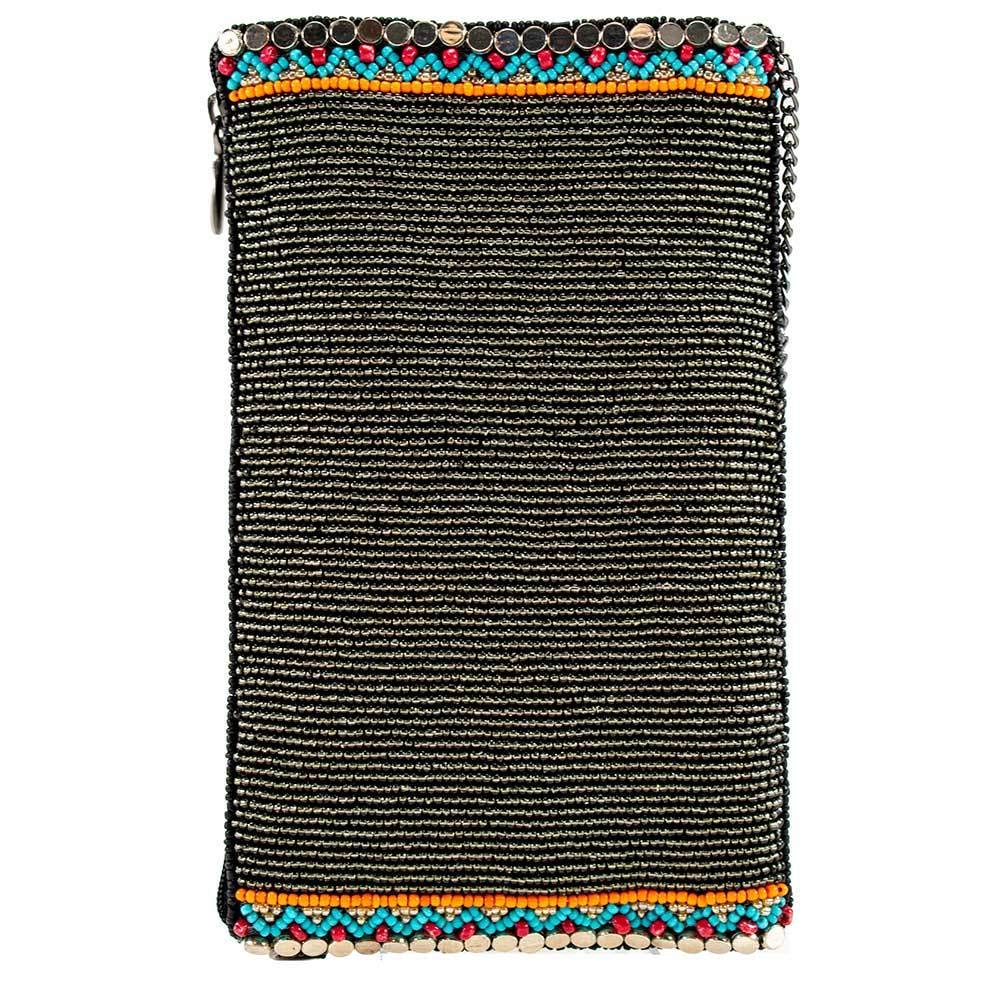 Mary Frances Flaming Hearts Beaded Crossbody Phone Bag, Pewter