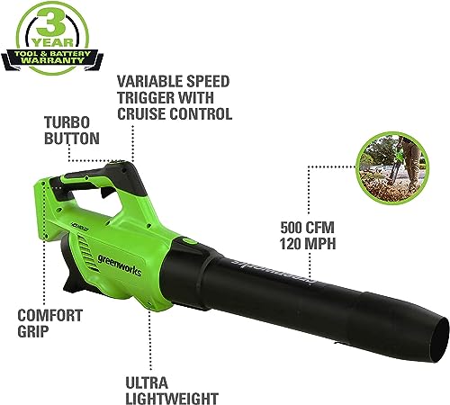 Greenworks 40V 21" Cordless Self-Propelled Lawn Mower,(500 CFM/120 MPH) Axial Leaf Blower,13" String Trimmer,Combo Kit w/ (1) 5Ah (1)2AH Battery, (2) 2A Chargers