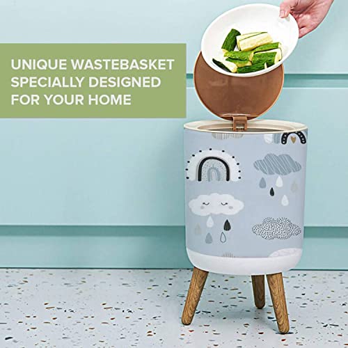 PHAIBHKERP Small Trash Can with Lid Hand Drawn Color Seamless Childish Simple for Kids with Garbage Bin Round Waste Bin Press Cover Dog Proof Wastebasket for Kitchen Bathroom Living Room 1.8 Gallon