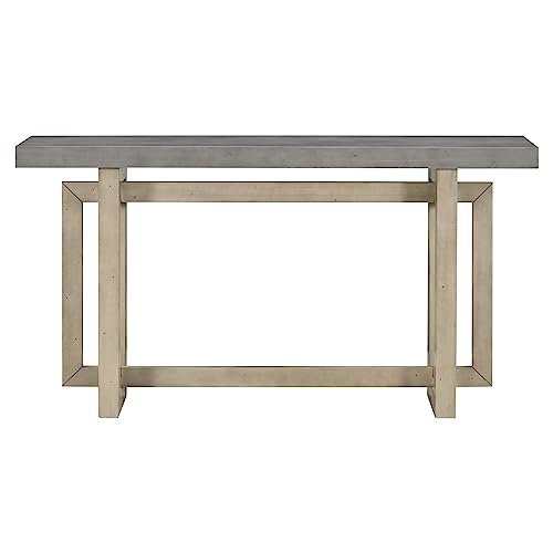 Hlcodca Contemporary Console Table with Industrial-Inspired Concrete Wood Top, Wood Legs, Extra Long Entryway Table for Entryway, Hallway, Living Room, Foyer, Corridor (Gray)