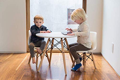 UrbanMod Kids Mid Century Style Furniture, Modern White Table Set, Round Table with Two (2) ABS Easy-Clean Chairs Highest Strength Capacity (330lbs) - Safer Chair Height