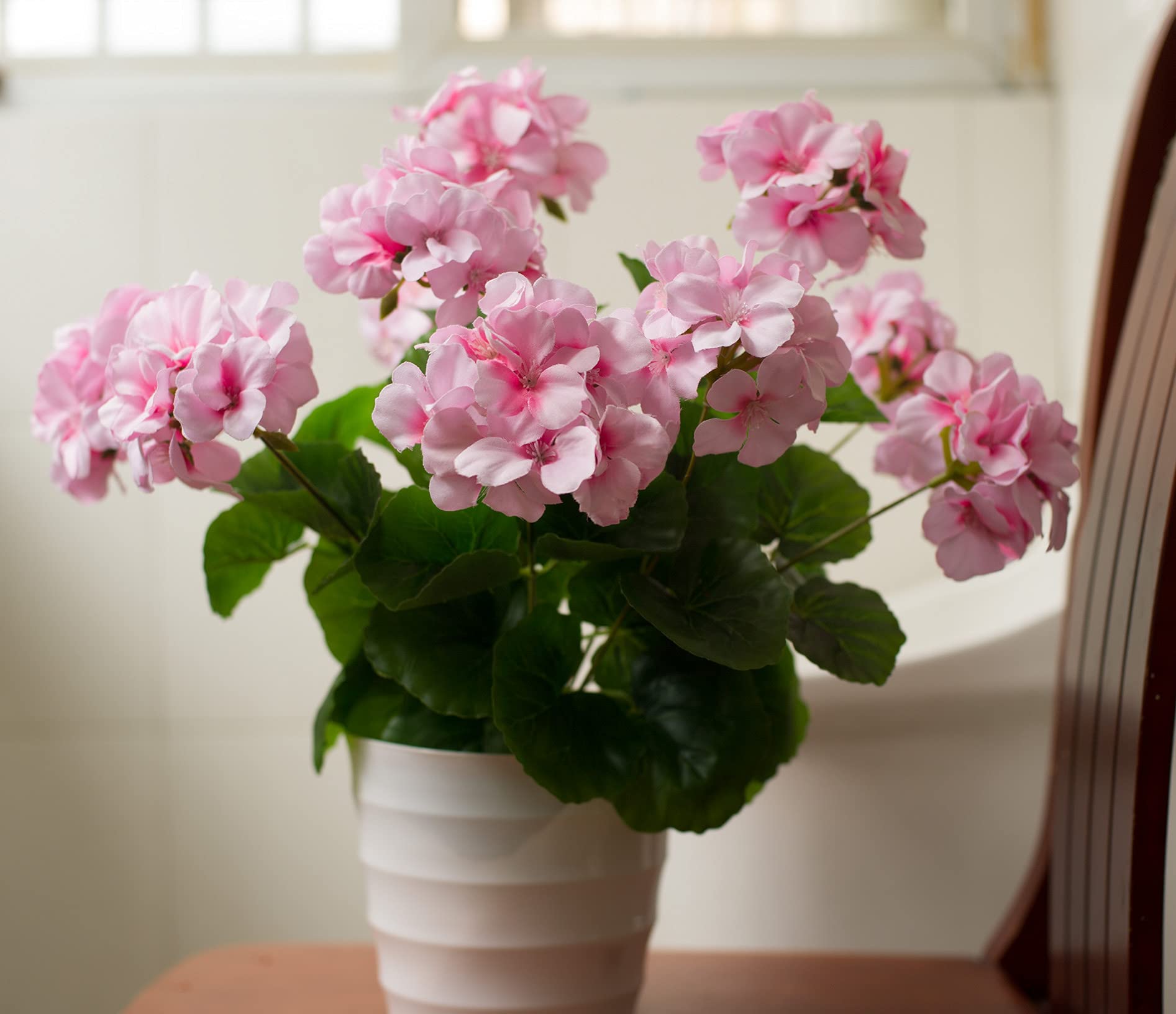 Mumiko 2PCS 18" Artificial Geraniums Silk Flowers Outdoor UV Resistant Garden Plants Bush Light Pink