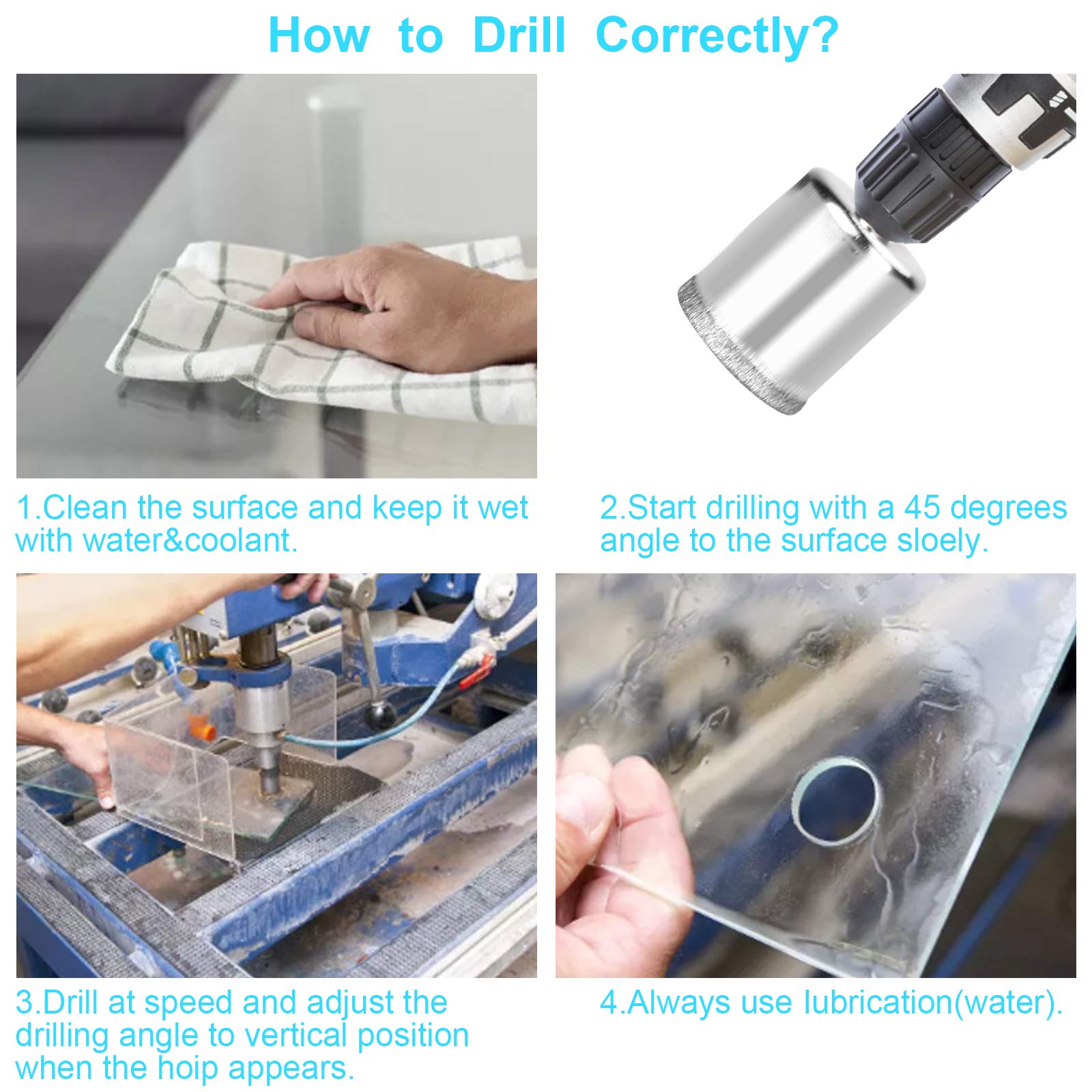 Diamond Hole Saw Drill Bits Set Kit for Ceramic, Premium Glass Drill Bit for Bottles,Pots, Marble, Granite Stone, Tile Cutting 0.23 Inch - 2 Inch(6mm - 50mm)YLYL, 15 Pcs