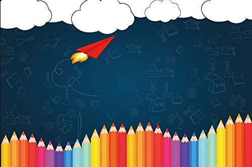 Leyiyi 8x6ft Welcome Back to School Photography Background Old Classroom Chalk Board Blackboard Colored Pens Back Season Grunge Gaffiti Paper Plane Backdrop Students Photo Portrait Vinyl Studio Prop