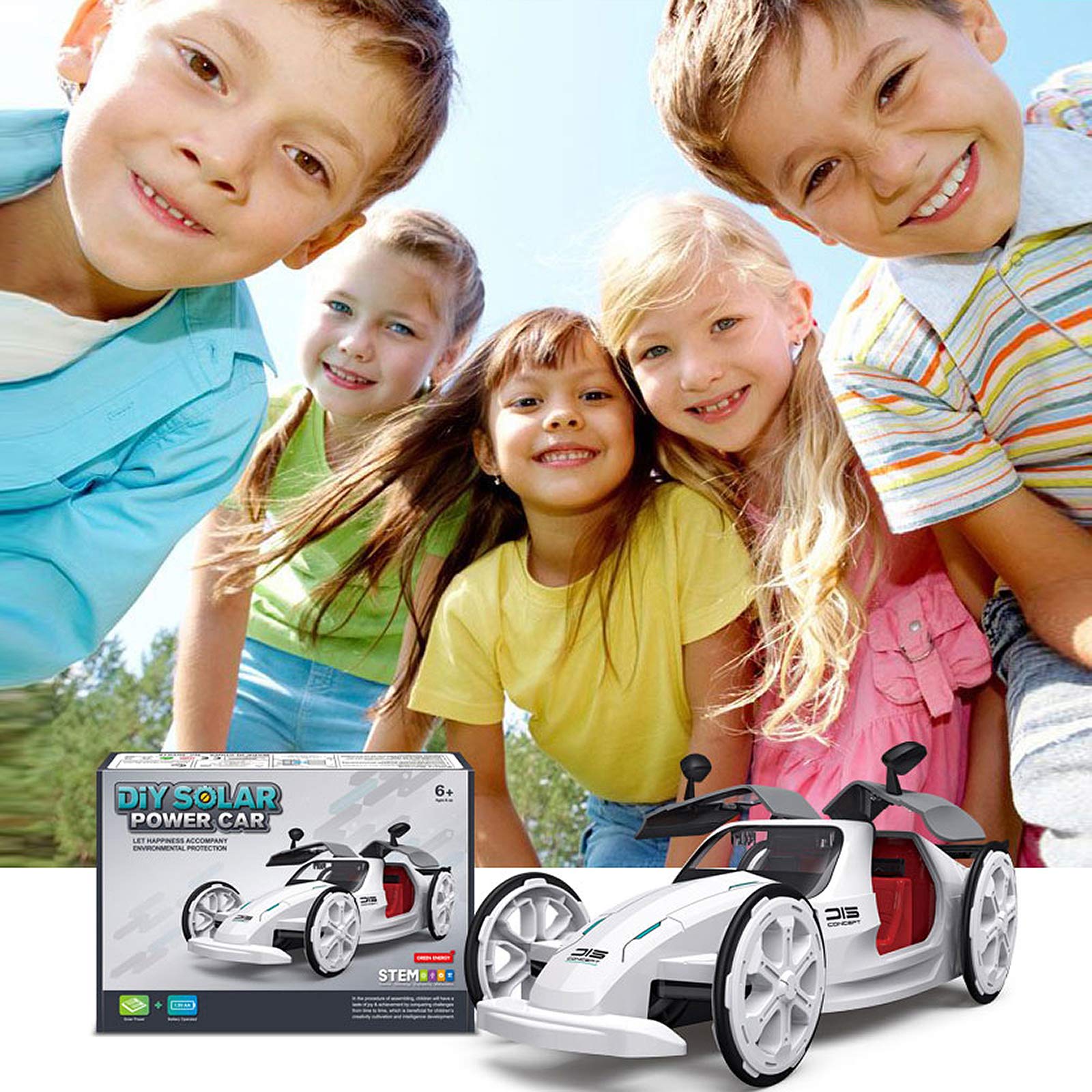 Masefu STEM Car Toy, DIY Eco-Engineering Science Assembly Vehicle with Openable Car Doors, Power by Sun Educational Experiment Building Car Kit for Kids 6+ Years Old Kids