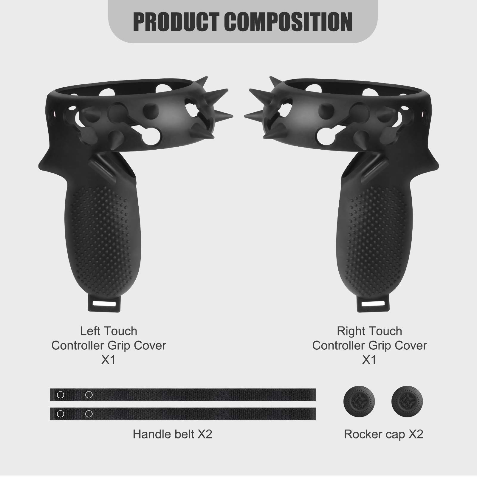 MASiKEN Controller Grips Cover with Face Cover for Meta Oculus Quest 2, Anti-Throw Grips Cover with Adjustable Wrist Strap and Sweatproof Silicone Face Pad, Quest 2 Accessories Kit (Mix Blue)