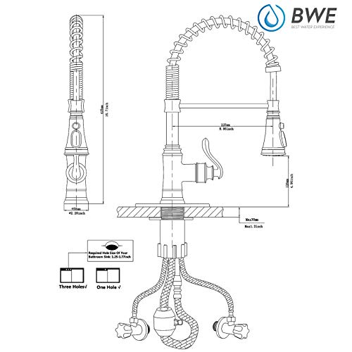 BWE Oil Rubbed Bronze Deck Mount Kitchen Faucet with Spray, Sweep, and Stream Modes
