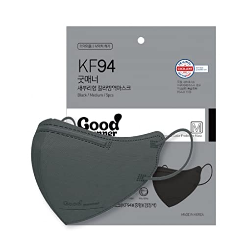 LAUNTREE Good Manner Mask Bird Beak Type 2D (L Size / 20p)+ KF94 Mask 1pcs SET- for Adult 4-Layers Filter KF94 Face Protection Color Mask [Made in Korea] (Black)