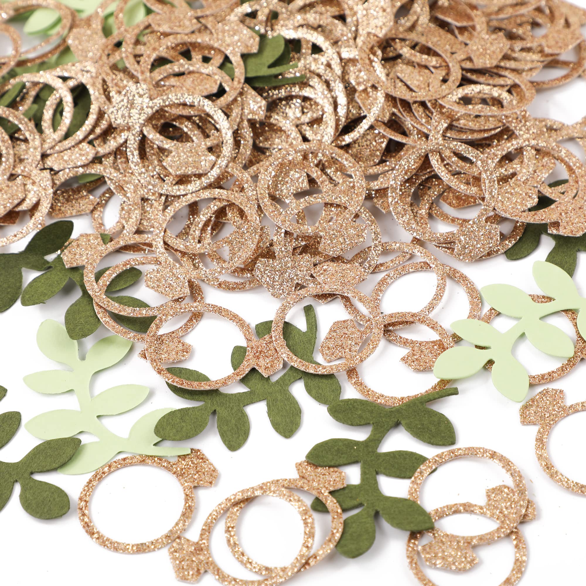 Fonder Mols Greenery Wedding Table Confetti,Boho Love Theme Party Confetti,Sage Leaf Rose Gold Rings Engagement Party Table Scatter,Bachelorette Bridal Shower Party Decorations Supplies 200 Pieces