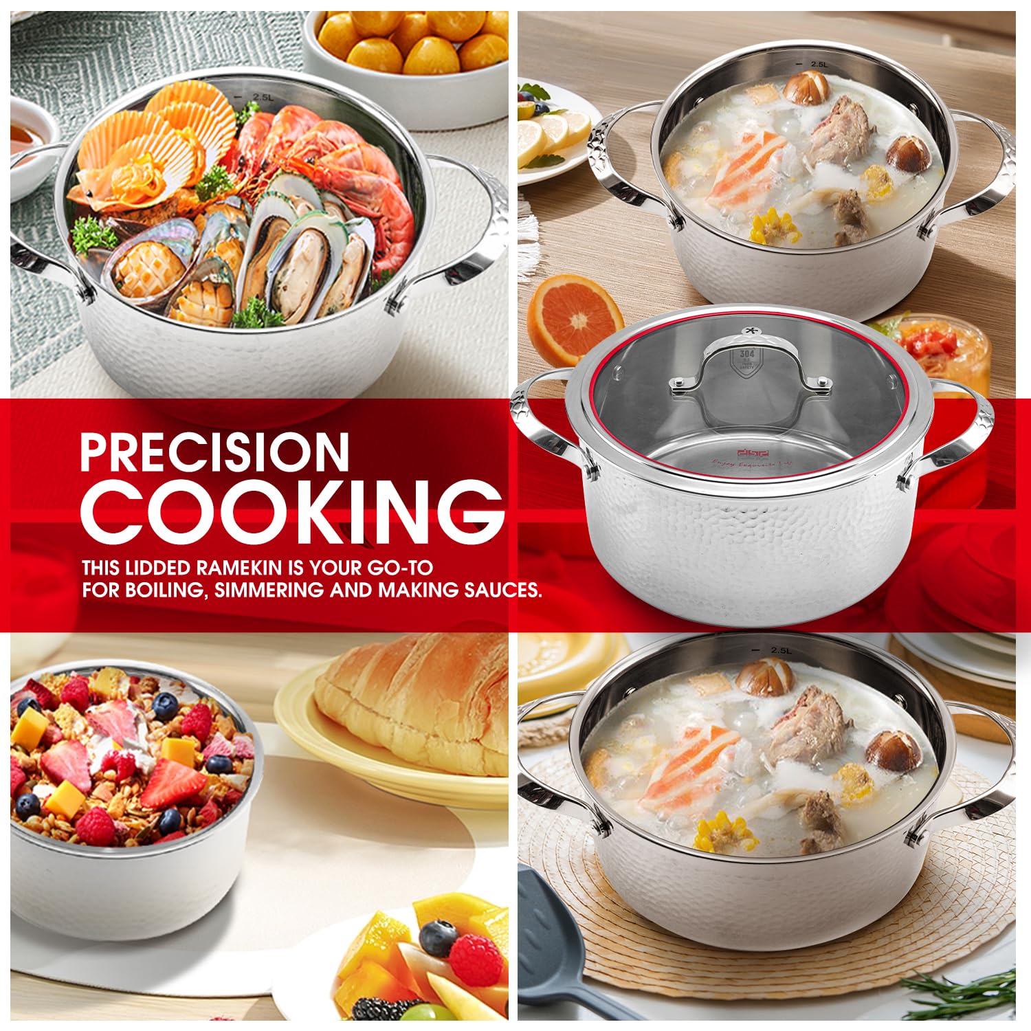 DSP Premium Stainless Steel Stockpot 5 Quart with Lid - Versatile Induction & Multi-Stove Compatible Large Cooking Pot, Ideal for Soup, Gumbo & Stew, Durable, Dishwasher Safe