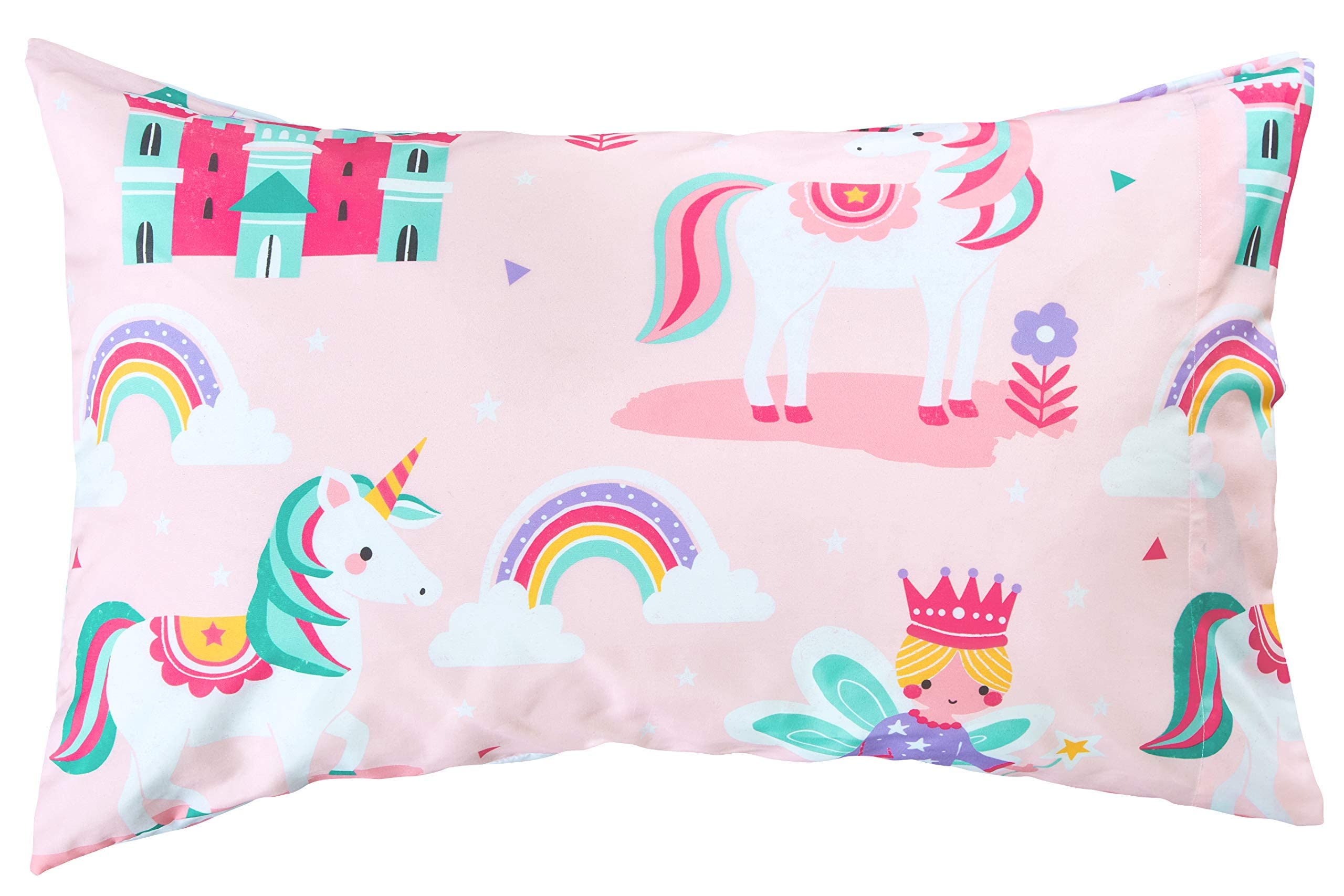 Bloomsbury Mill - 4 Piece Toddler Comforter Set - Magic Unicorn, Fairy Princess & Enchanted Castle - Pink - Kids Bedding Set
