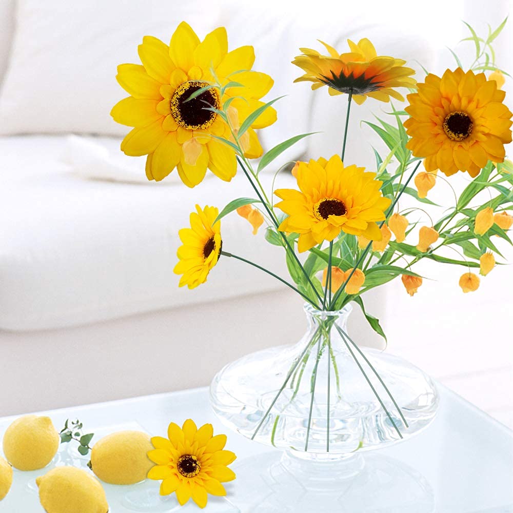 N&T NIETING Artificial Sunflowers, 20Pcs Fake Silk Sunflower Heads with Stems for DIY Crafts Wedding Party Home Garden Decorations