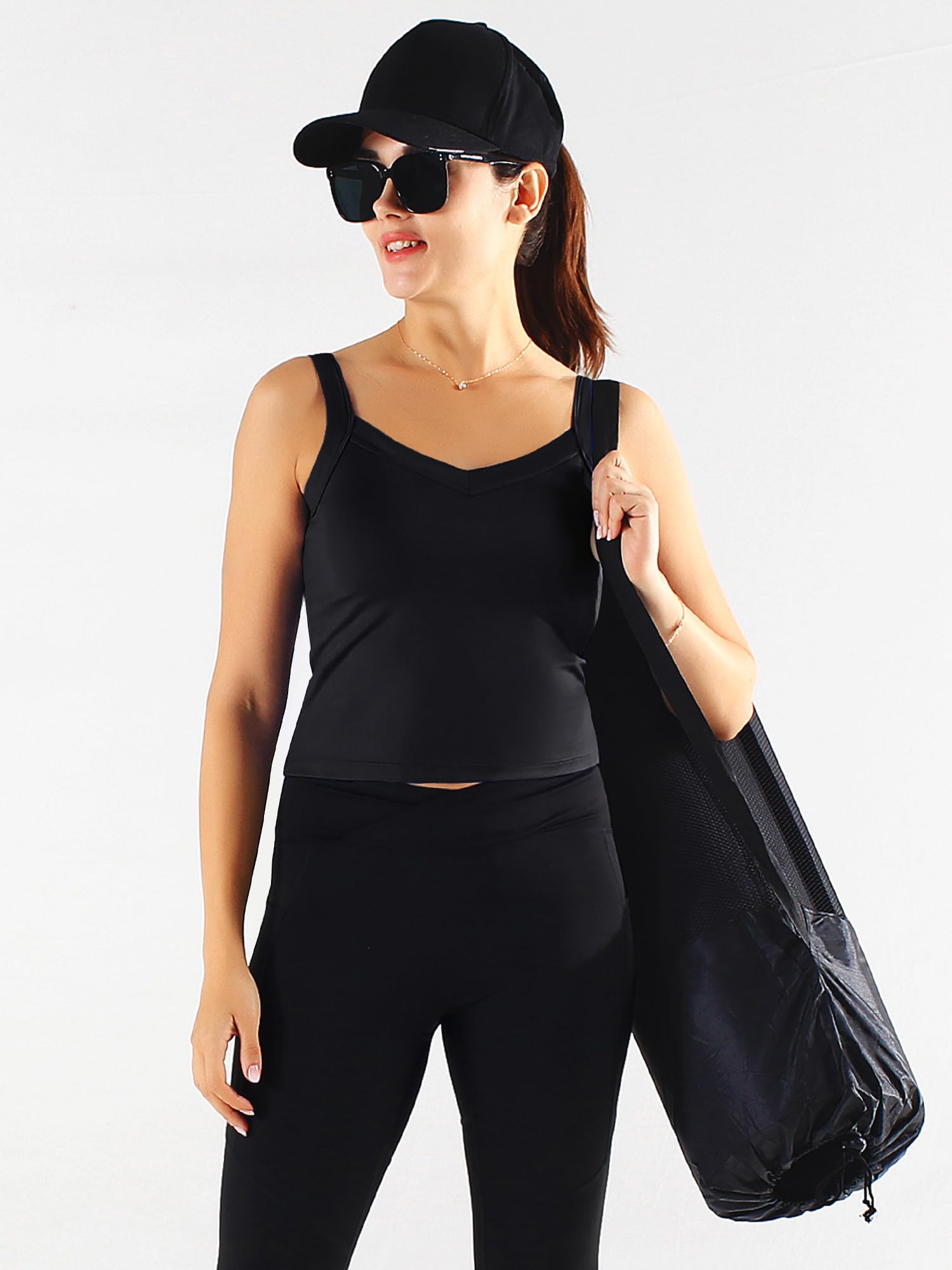 CADMUS 3 Pack Yoga Tank Tops with Sport Bra Crop Top for Running, Black/Pink/White, Medium