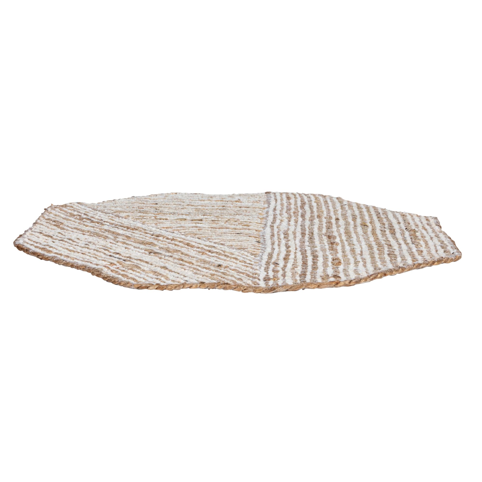 Bloomingville 15 Inches Cotton and Jute Embroidered Octagon Shaped, Natural and White Placemat