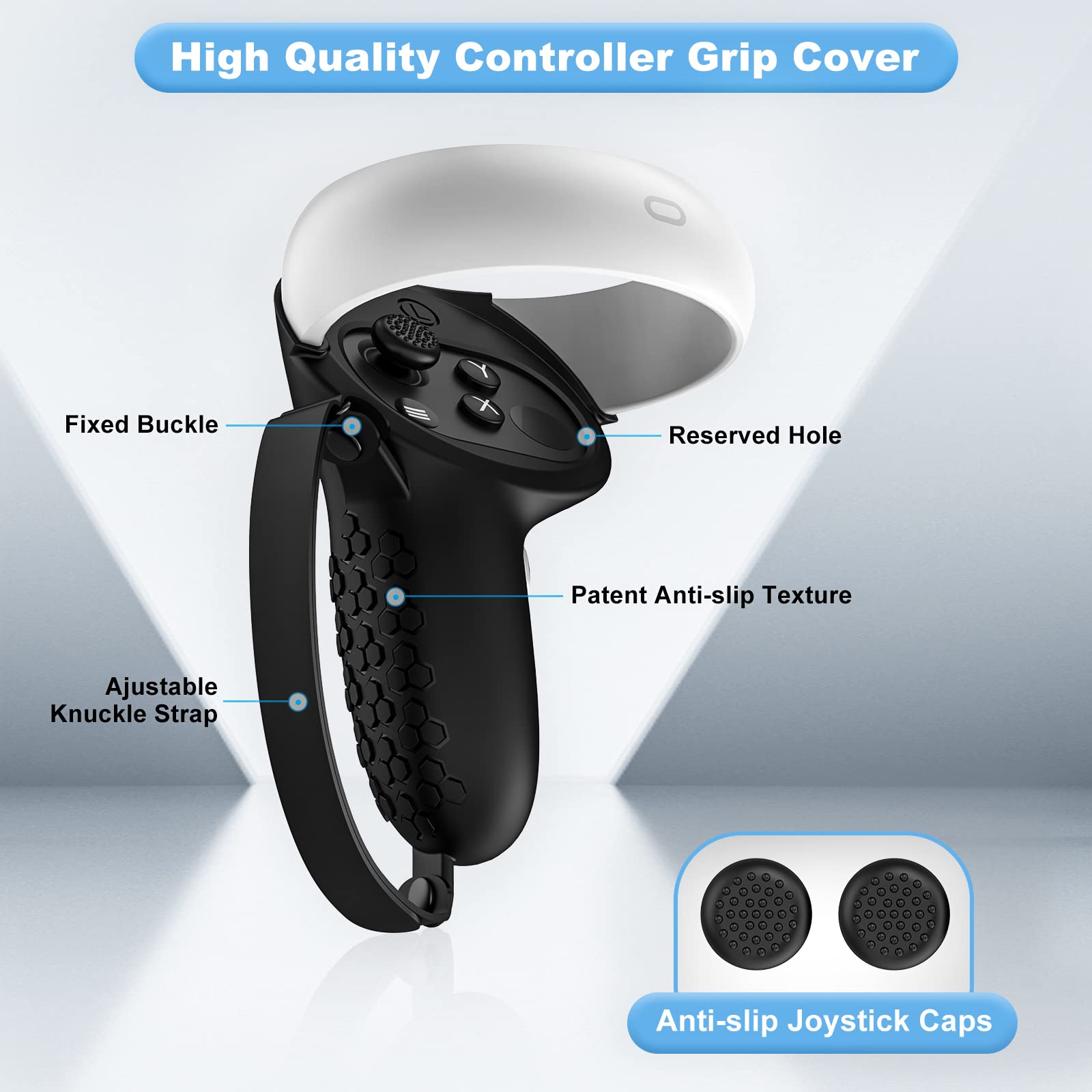 Controller Grips Cover for Oculus Quest 2 Grip Protector Cover for Oculus Quest 2 Accessories, Anti-Throw Protective Handle Sleeve with Adjustable Knuckle Strap - Black
