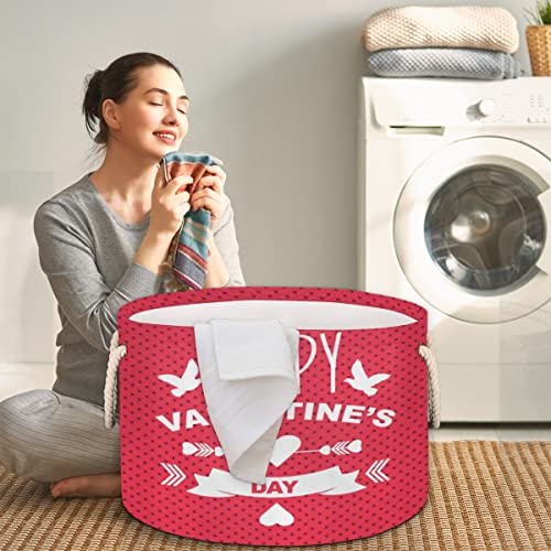 Valentines Day Pattern (2) Large Round Baskets for Storage Laundry Baskets with Handles Blanket Storage Basket for Bathroom Shelves Bins for Organizing Nursery Hamper Girl Boy