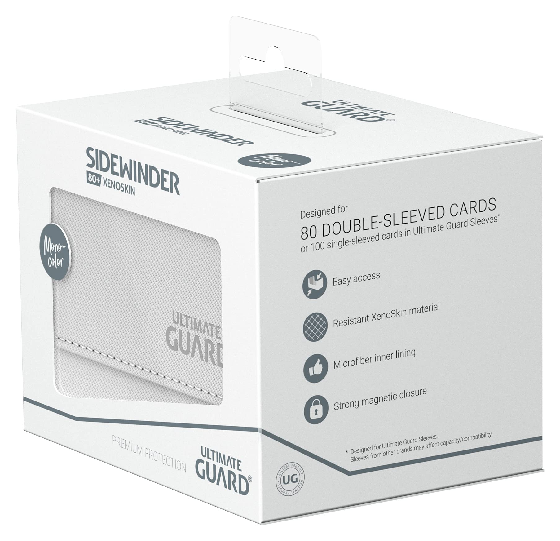 Ultimate Guard Sidewinder 80+, Deck Box for 80 Double-Sleeved TCG Cards, White, Magnetic Closure & Microfiber Inner Lining for Secure Storage