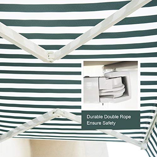 Diensweek Patio Awning Retractable 12'x10', Fully Assembled Manual Commercial Grade - Quality 100% 280G Ployester Window Door Sunshade Shelter - Deck Canopy Balcony P100 Series (Green/White Stripes)