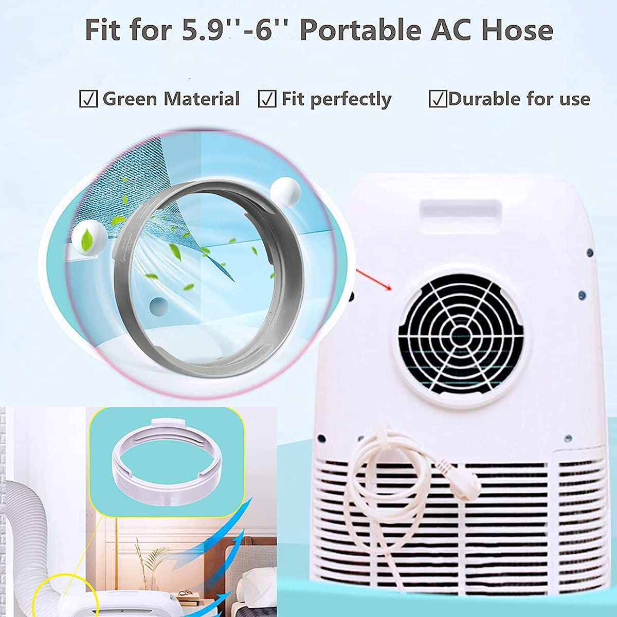 N/D 5.9 Inch/6 Inch Portable Air Conditioner Exhaust Hose Coupler, Window Adapter Tube Connector Air Conditioning Exhaust Pipe Air Hood Baffle Plate Mobile Air Conditioning Accessories,150 cm