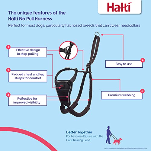 HALTI No Pull Harness Size Medium, Bestselling Professional Dog Harness to Stop Pulling on The Lead, Easy to Use, Anti-Pull Training Aid, Adjustable, Reflective and Breathable, for Medium Dogs Black