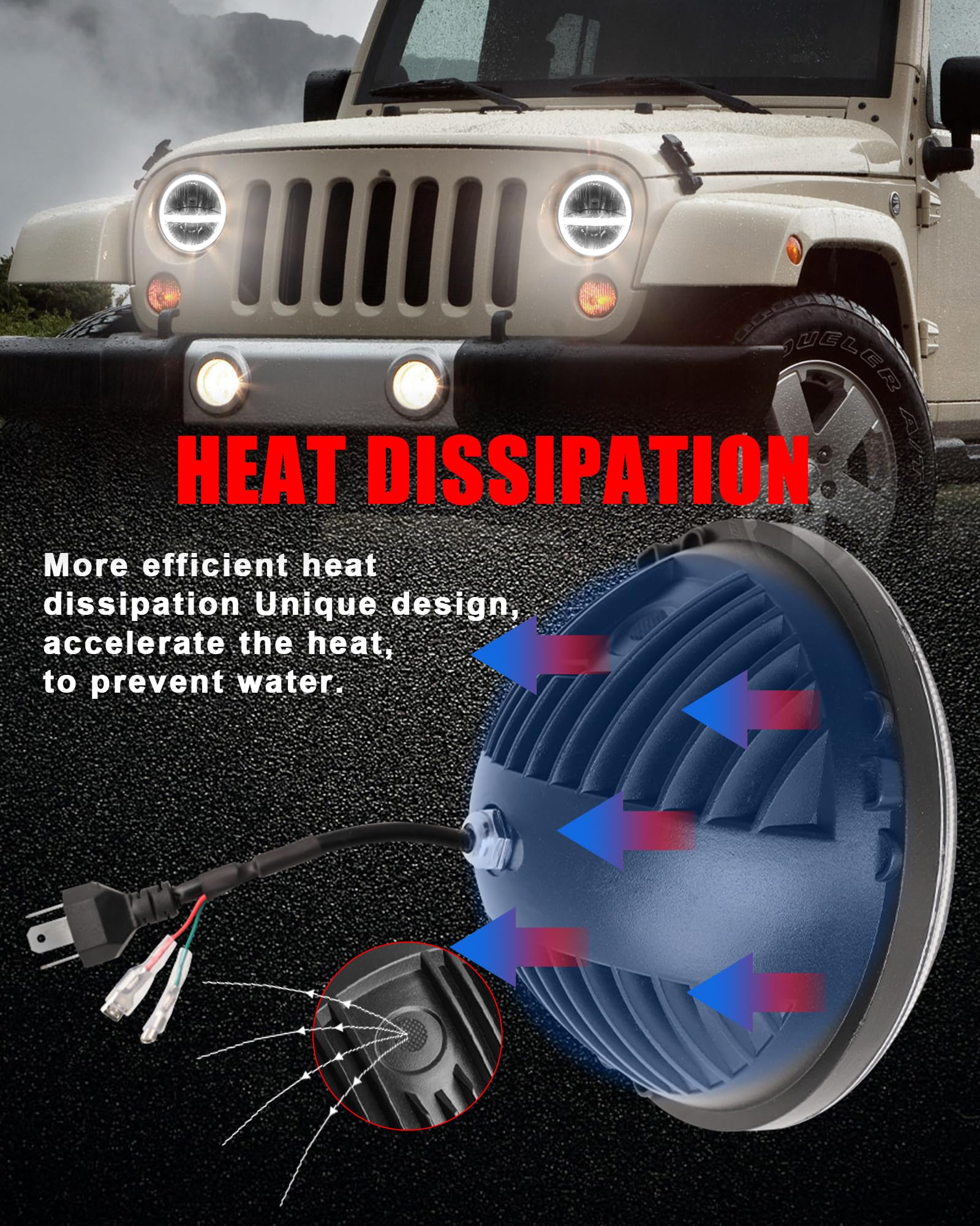 UNI-SHINE 7 inch led headlight, 7" round LED Headlights H6024 led Headlight White Halo Headlight Running Amber Turn Signal Seal Beam Compatible with Jeep Wrangler JK TJ JL CJ