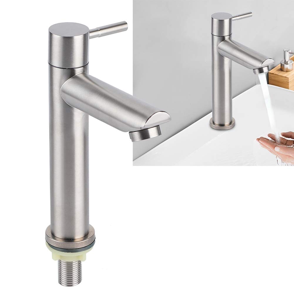 Haofy Sink Faucet, Single Handle Water Faucet, Single Cold Kitchen Faucet with Pull Down Brushed, Commercial Modern rv Stainless Steel Kitchen Faucets(Flat Single Cold Faucet)