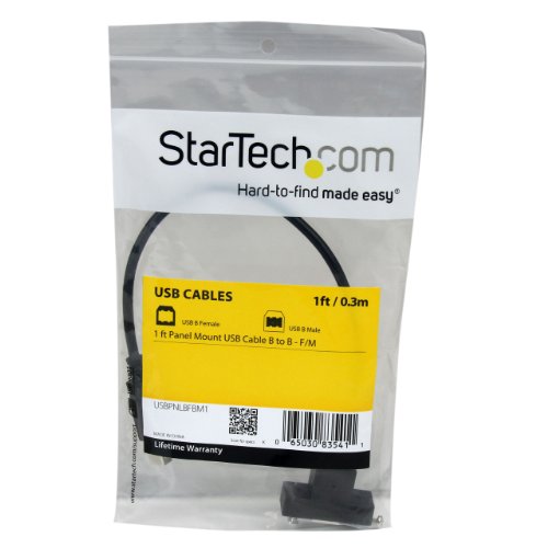 StarTech.com 1 ft Panel Mount USB Cable B to B - F/M - USB Type B (F) to USB Type B (M) - USB 2.0 - Molded Hood - Black (USBPNLBFBM1)