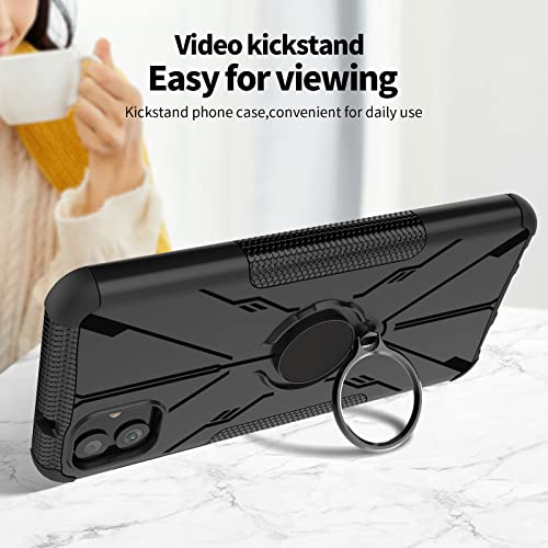 for Samsung A04 Case, Galaxy A04 Case with Screen Protector, Military Grade Shockproof Protective Phone Case with 360°Rotatable Ring Holder, Supports Magnetic Car Mounts for Samsung Galaxy A04(Black)