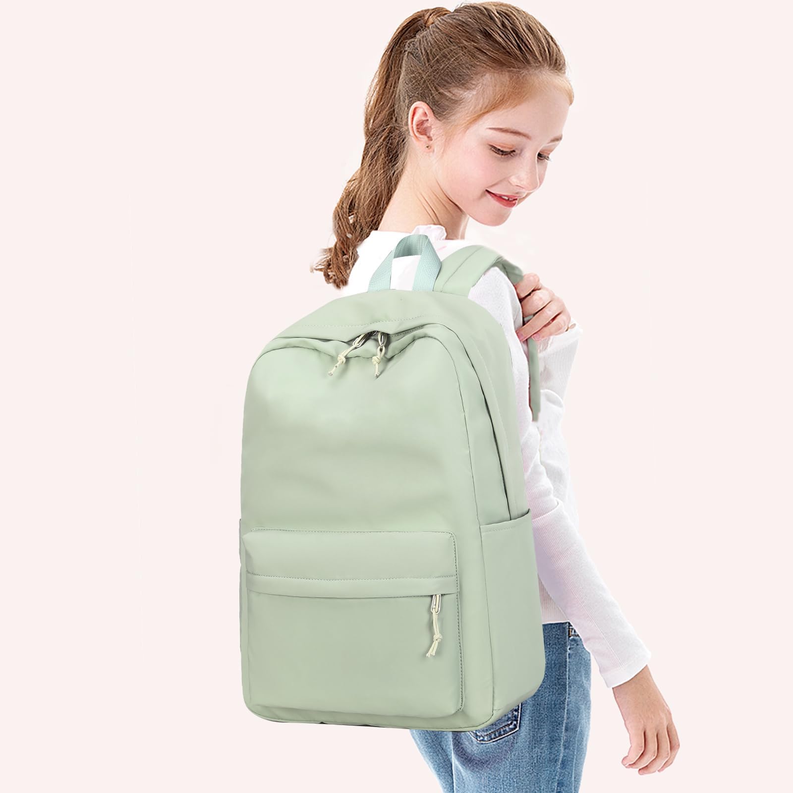 Bluboon School Backpack Set Girls Womens Laptop Bookbag Casual Daypack Fits 15 inch Laptop with Lunch Tote Bag and Pencil Bag(Green-3 set