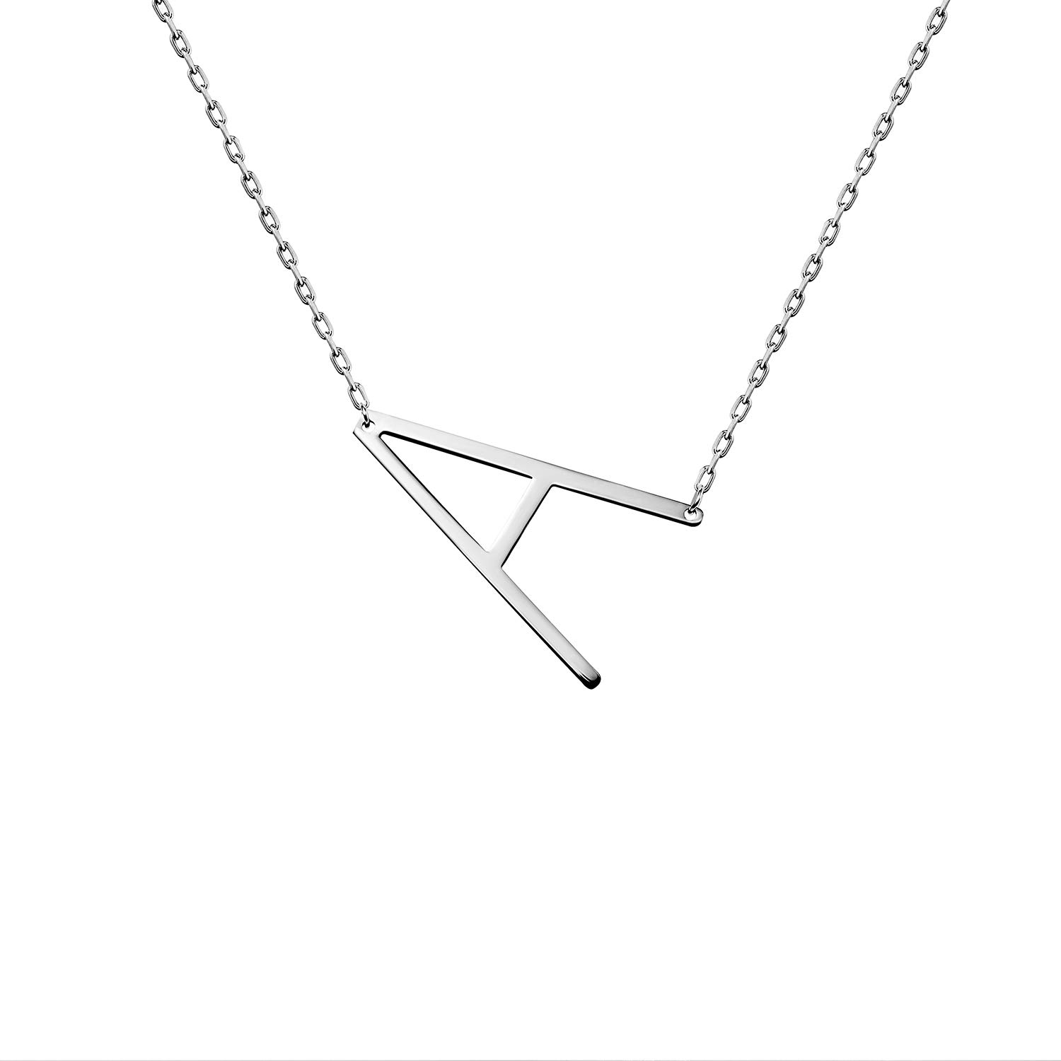 WIGERLON Stainless Steel Initial Letters Necklace for Women Color Gold and Silver from A-Z Letter Letter A Color Sliver