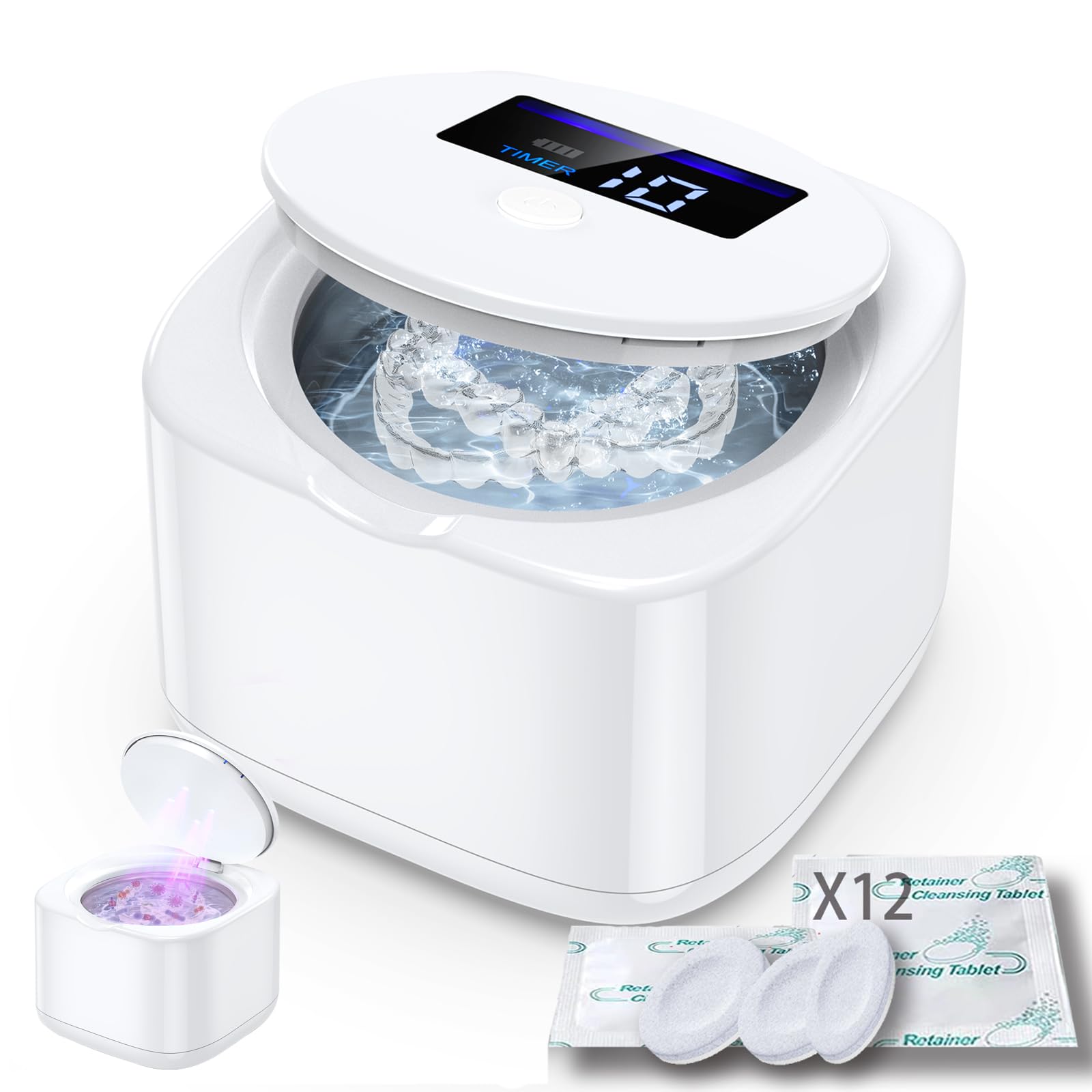bliblo Ultrasonic Cleaner,Mouth Guard, Aligner, Whitening Trays.180ML Portable Ultrasonic Retainer Cleaner for Home or Travel Use.