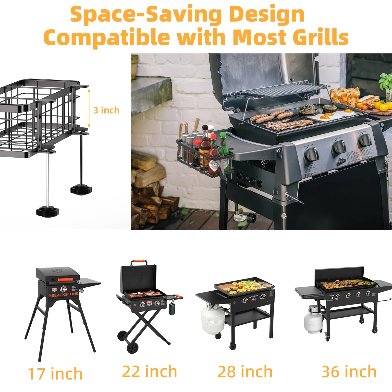 Blibly Griddle Caddy for Blackstone Griddle Accessories, Space Saving Outdoor Grill Accessories Storage Box, BBQ Caddy for 28"/36" Blackstone Griddles, Gas/Charcoal Grill, with a Paper Towel Holder