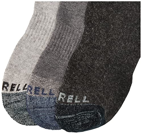 Merrell Adult's Wool Everyday Half Cushion Socks-Unisex 3 Pair Pack-Arch Support Band and Insulated Moisture Wicking, Charcoal Heather, M/L (Men's 9.5-12 /Women's 10-13)