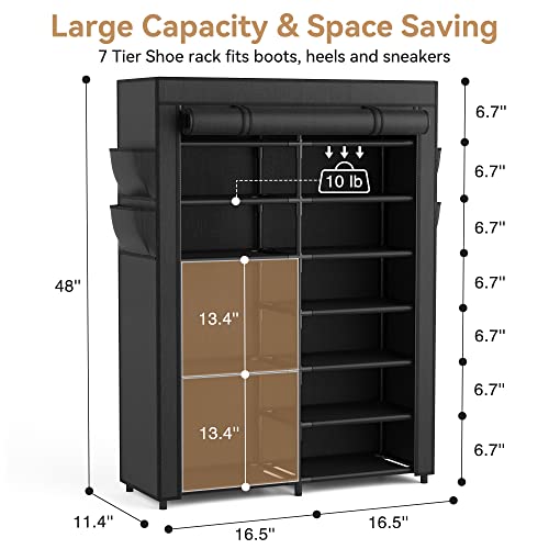 LANTEFUL Shoe Rack with Covers, 8 Tier Shoe Rack Organizer for Closet Entryway Garage, Metal Free Standing Shoe Storage Shelf Cabinet Holds up to 28-35 Pairs