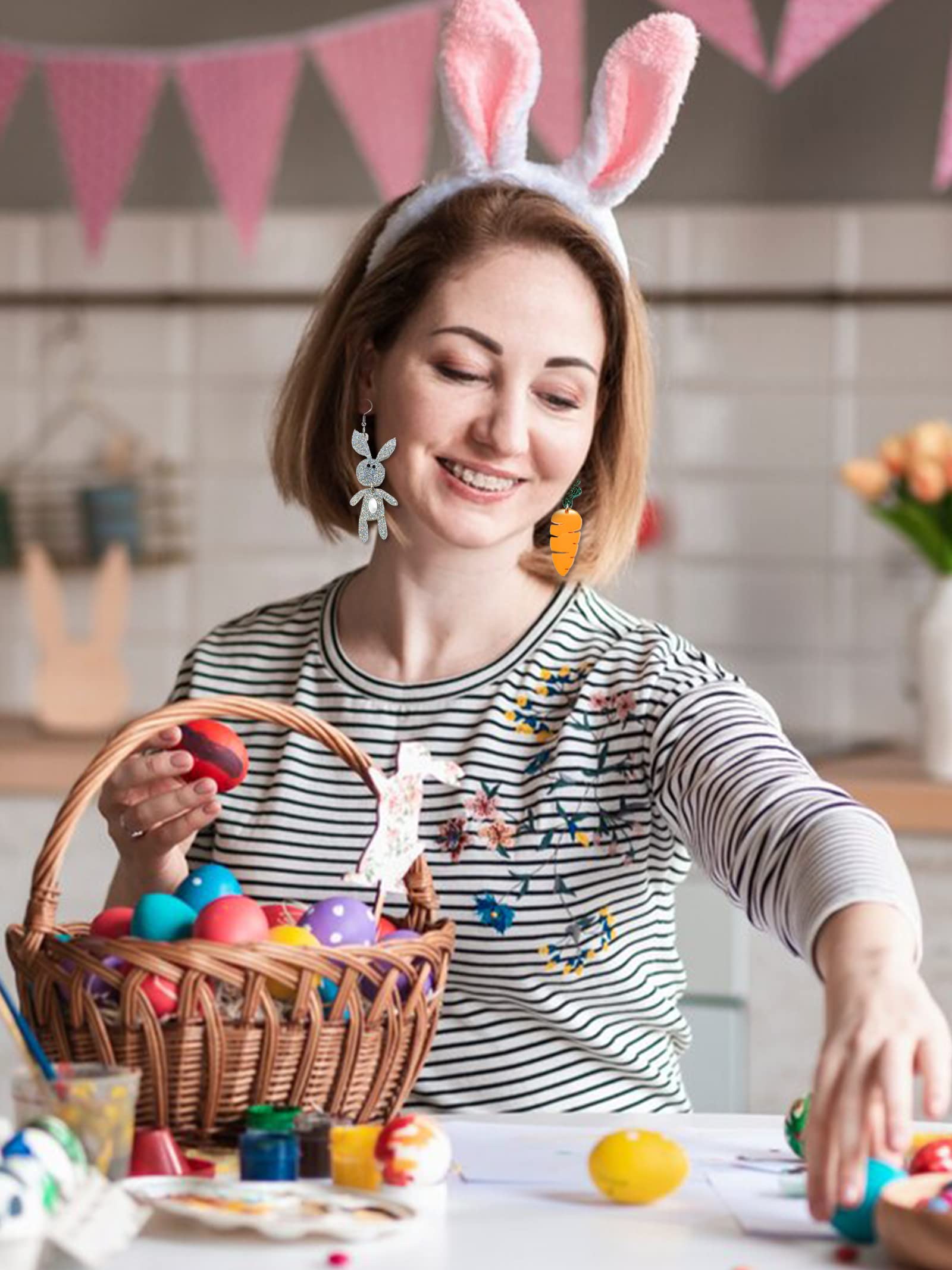 Choistily Easter Earrings for Women Bunny Earrings Easter Gifts Womens Rabbit Carrot Dangle Earrings Easter Basket Stuffers Easter Dresses 2024(Bunny