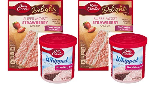 Betty Crocker Super Moist Strawberry Cake Mix and Betty Crocker Whipped Strawberry Mist Frosting Bundle - 2 of Each - 4 Items. "There's Pudding in the mix!" Cake Mix