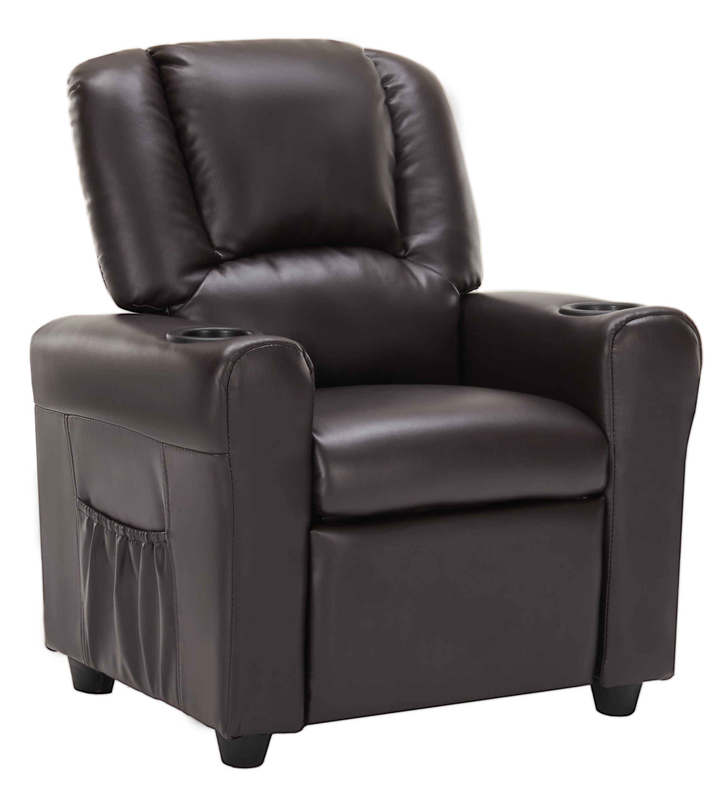 JC Home Contemporary Leather Kids Recliner with Cup Holder and Headrest, Hot Pink