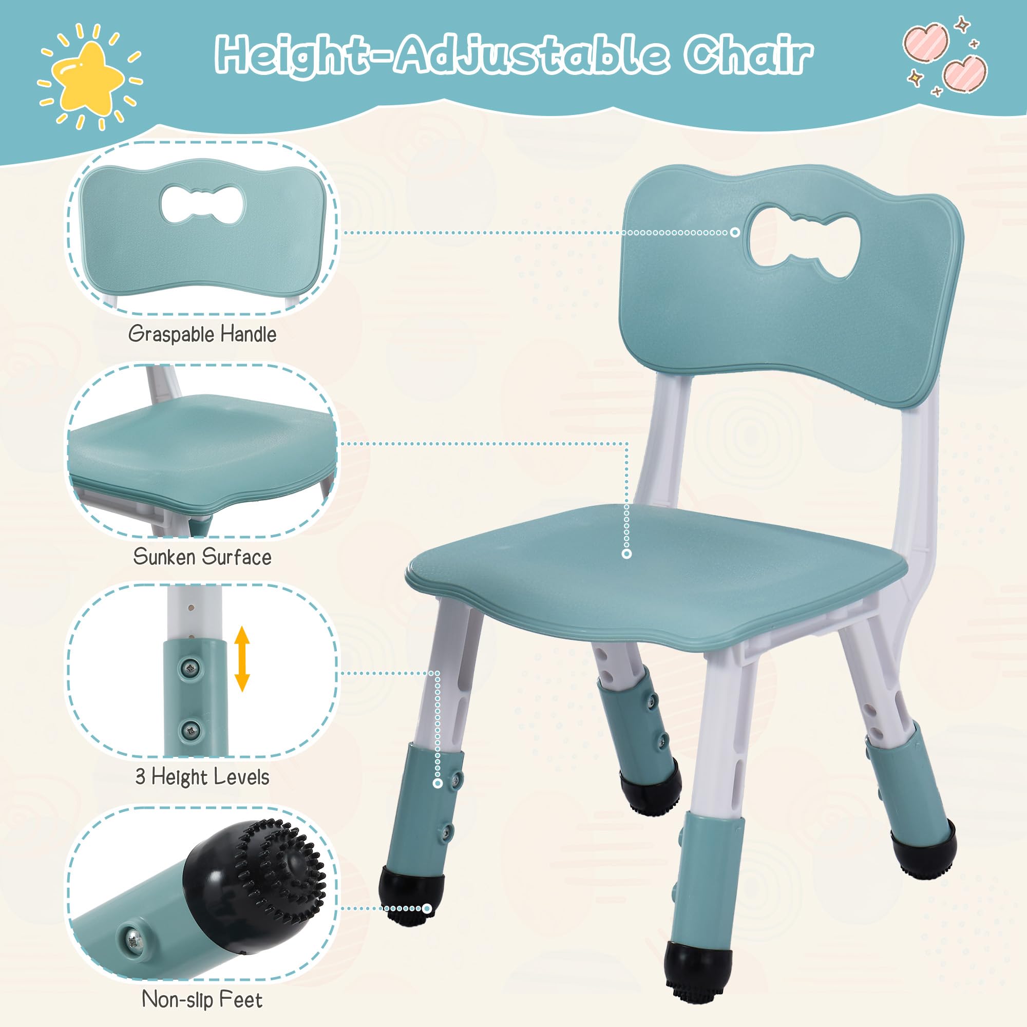 CuFun 4 in 1 Kids Table and 2 Chairs Set, Toddler Table and Chair Set for Kids Ages 3-10, Activity Table for Building Blocks/Drawing/Reading/Dining,Gift for Boy & Girl (Grayish Blue)