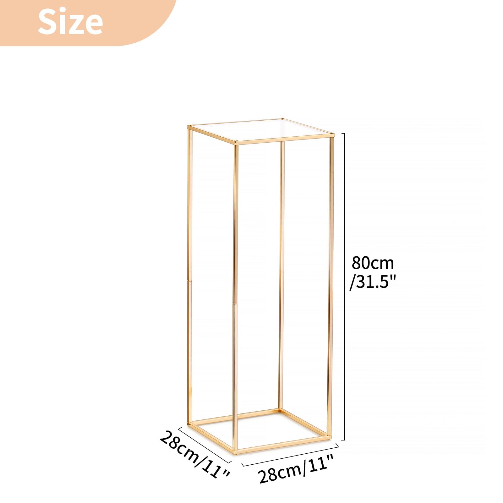 Nuptio 2 Pcs Metal Flower Floor Vase Column Flower Stand Geometric Centerpieces Vase for Tables, 80cm/31.5in Tall Gold Flower Holder for Home Party Wedding Decorations, Rectangular Flower Display Rack
