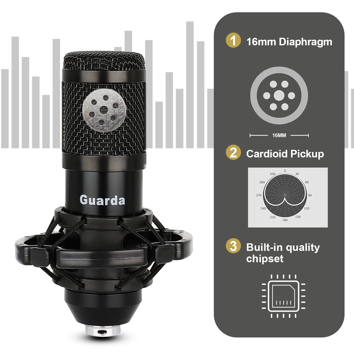 Studio Condenser USB Microphone Computer PC Microphone Kit with Adjustable Scissor Arm Stand Shock Mount, for PC Computer Recording Podcasting YouTube Karaoke Gaming Streaming Teaching Guarda GD100