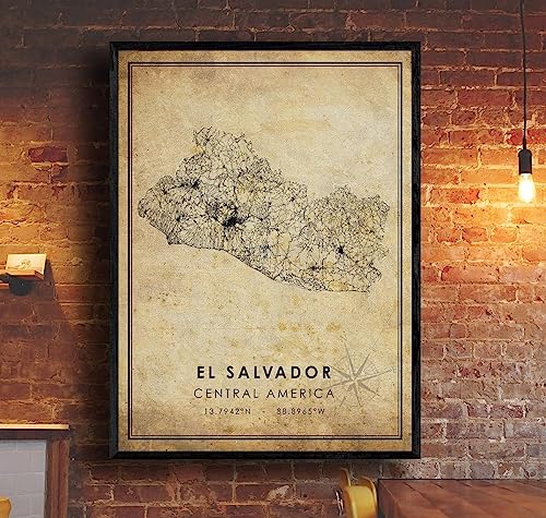 El Salvador Vintage Map Print El Salvador Map Central America Map Art El Salvador City Road Map Poster Vintage Gift Map