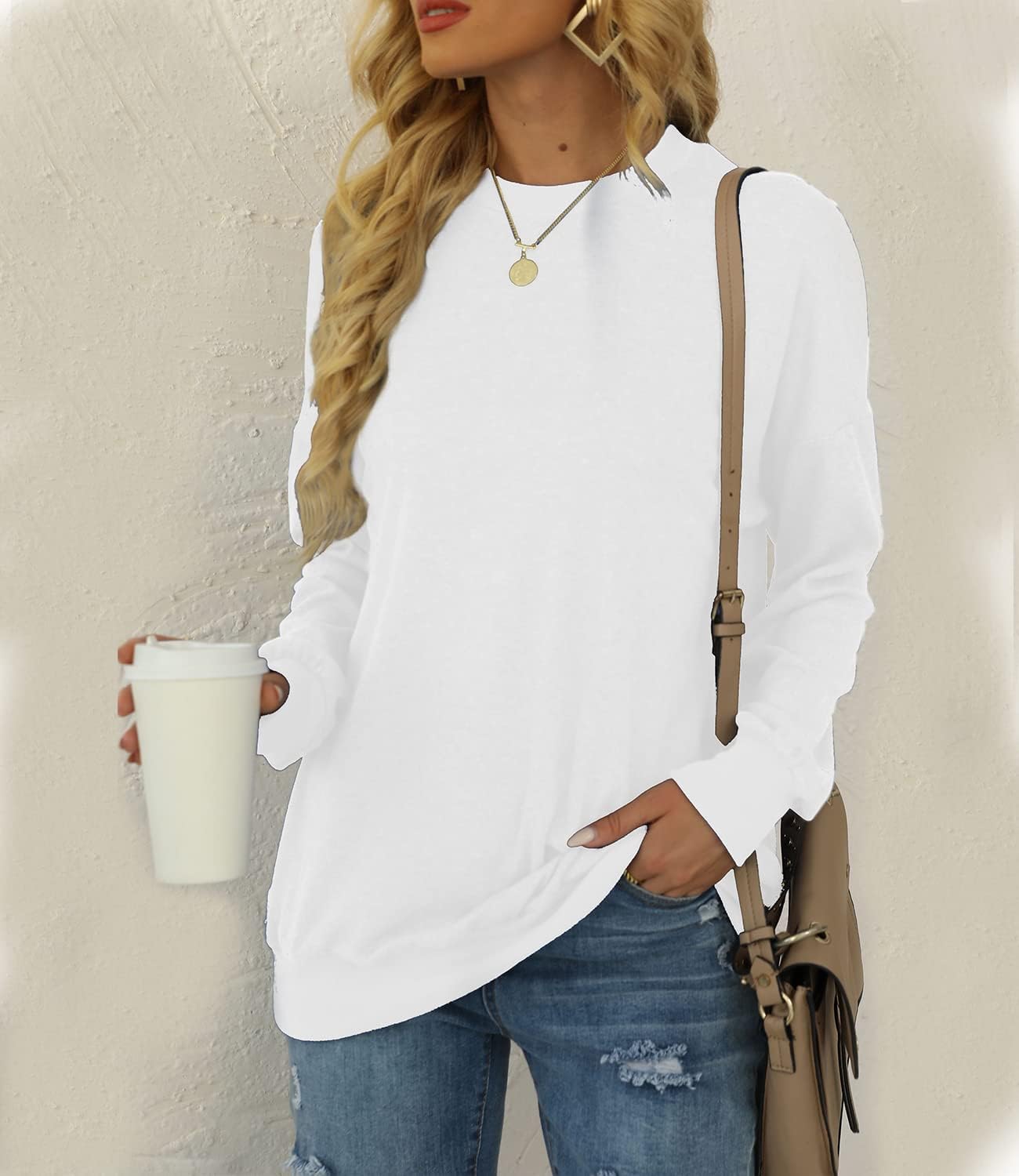 BEUFRI Sweatshirts for Women Crew Neck Long Sleeve Tunic Shirt Tops for Legging Purple S